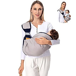 Shiaon Baby Sling Carrier Newborn to Toddler, Lightweight Baby Carrier Sling, Baby Wrap Sling, Baby Hip Seat Carrier for Toddler Sling, Baby Holder Carrier, Nursing Sling, Carrying 7-45 lbs, Grey