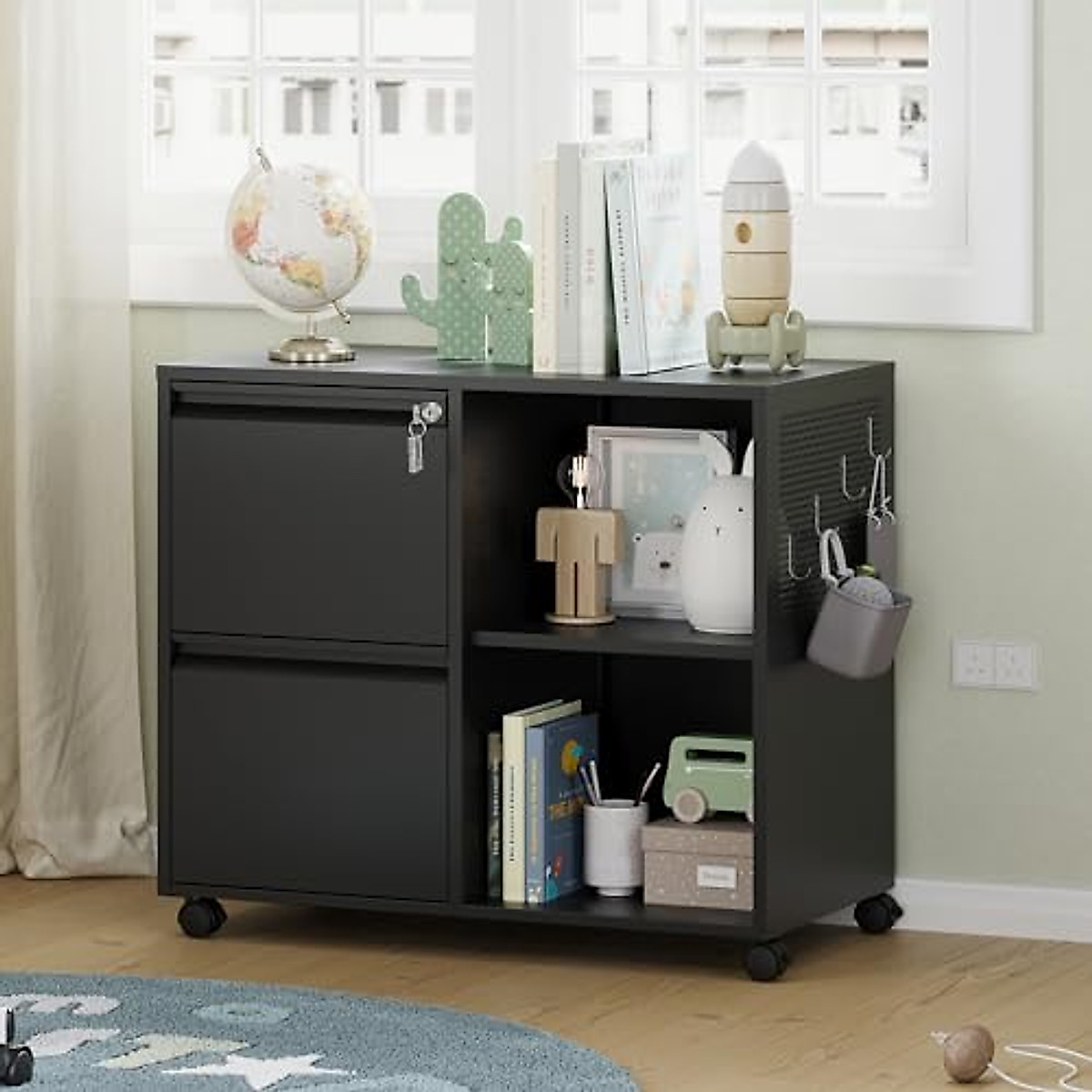 Letaya Mobile File Cabinet, Metal Lateral Rolling Printer Stand Filing Cabinets with Shelves for Home Office-Storage A4/F4/Letter (Black)