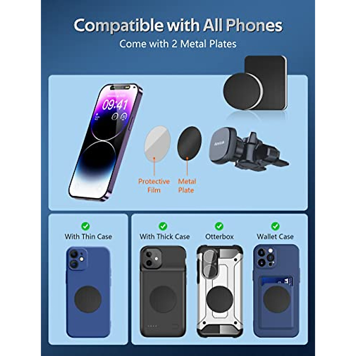 Amicus Magnetic CD Slot Phone Holder for Car, CD Player Cell Phone Mount with Strong Magnet, 360° Rotation Car Phone Mount Compatible with iPhone, Samsung, Galaxy, LG