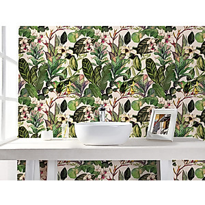 Luvdecor Wallpaper Peel and Stick Boho Leaf Tropical Wallpaper for Bedroom Removable Wallpaper Peel and Stick Floral Palm Leaf Botanic Boho Wallpaper for Renter Accent Wall 17.7 * 118 in