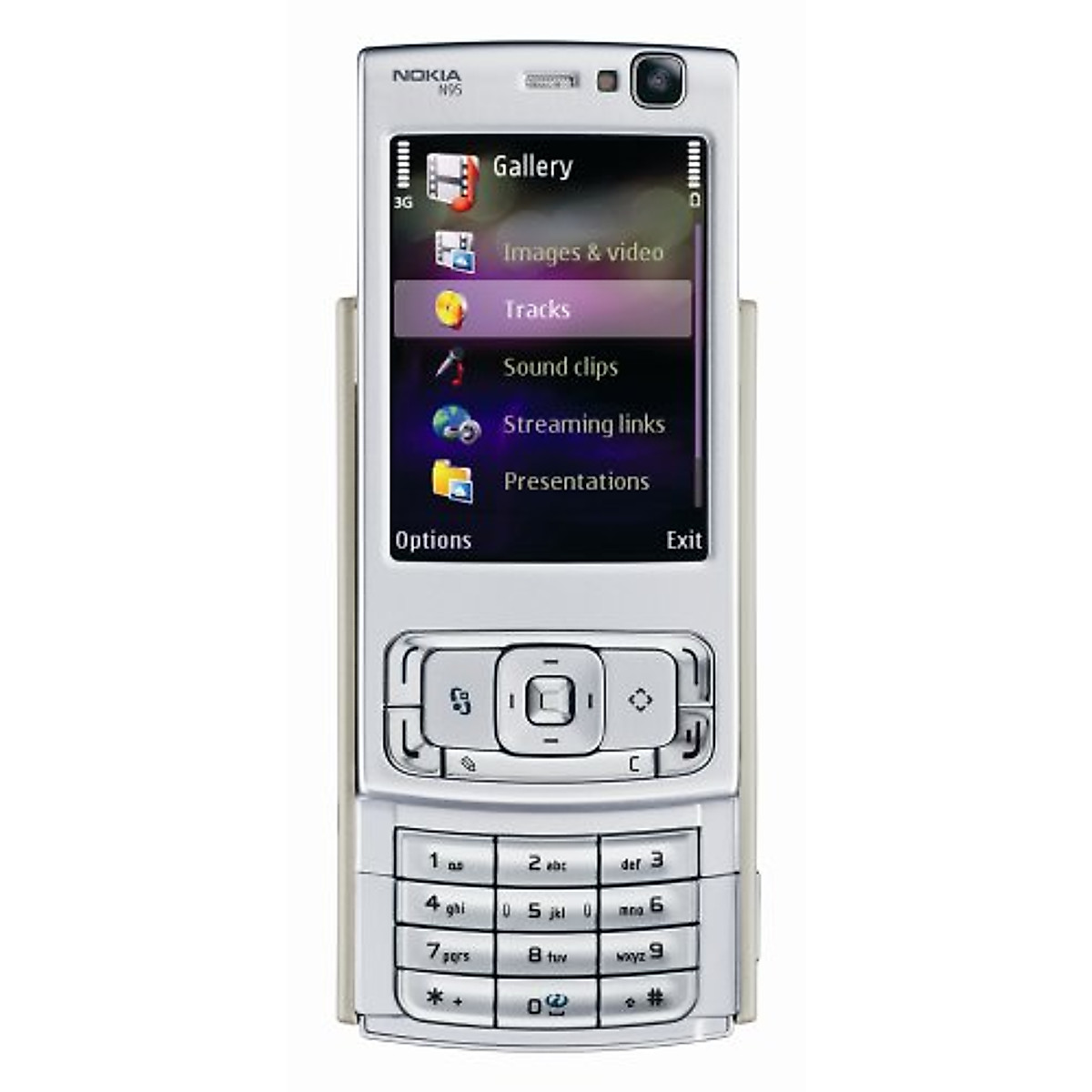 Nokia N95 Unlocked Cell Phone with 5 MP Camera, International 3G, Wi-Fi, GPS, MP3/Video Player, MicroSD Slot--International Version with Warranty (Silver/Plum)
