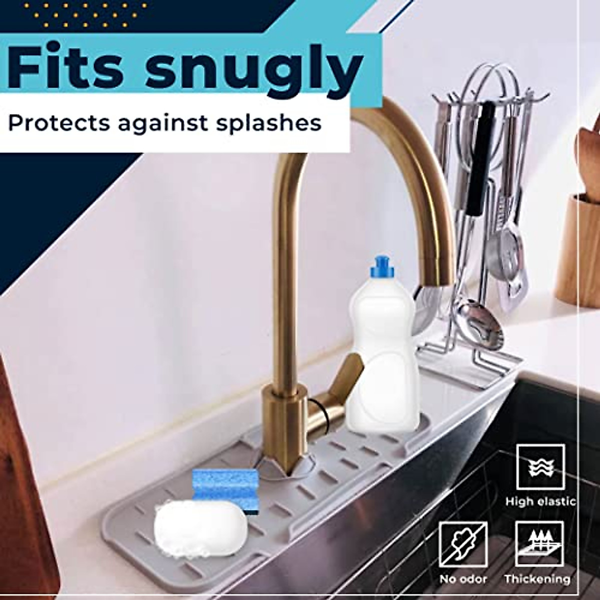 Faucet Splash Guard Silicone Sink Splash Guard 14.5x5.5'' Splash Guard Sink Bathroom Bar Laundry Room Kitchen Sink Splash Guard Long Sink Faucet Mat Behind Silicone Sink Mat (1 Light Grey) (SSSG2022)