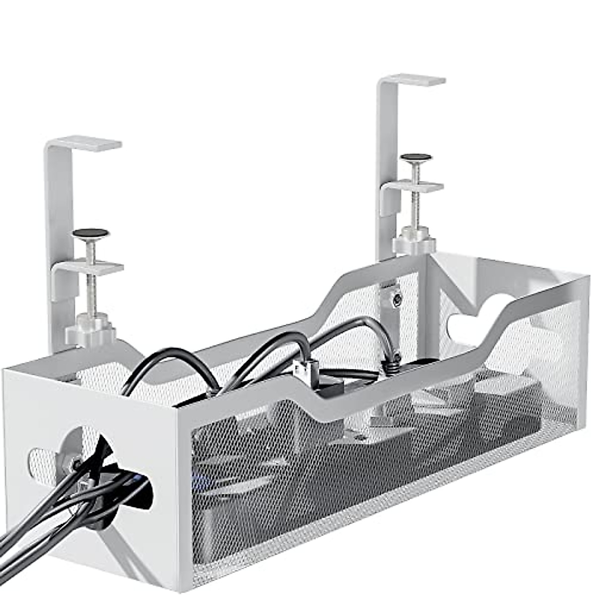 Under Desk Cable Management Tray, No Damage to Desk，Standing Desk Cable Organizer, Quszmd Under Desk Cord Organizer，Under Desk Wire Management Tray - Easy to Install