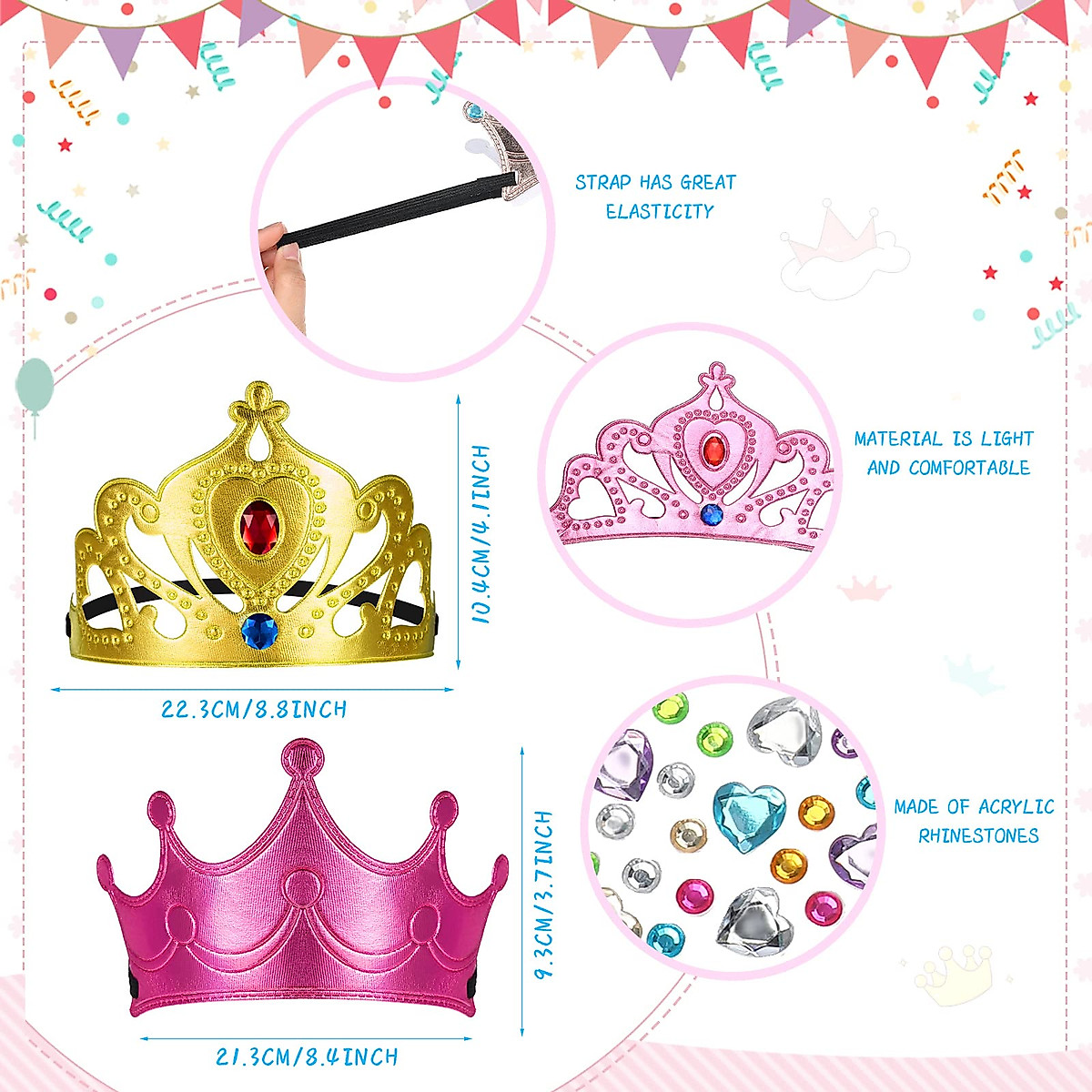 66 Pieces Foam Princess Tiaras DIY Crowns Kids Party Favors Craft Crystal Diamond Sticker Girls Making Your Own Tiara (Multicolor)