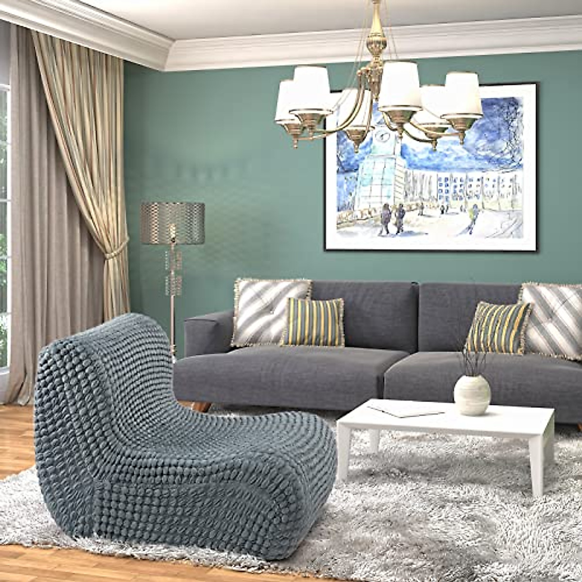 ALIMORDEN Accent Bean Bag Couch for Adult, Soft Plush Lounge Chair Lazy Leisure Sofa for Living Room, Bedroom, Salon, Office, Grey