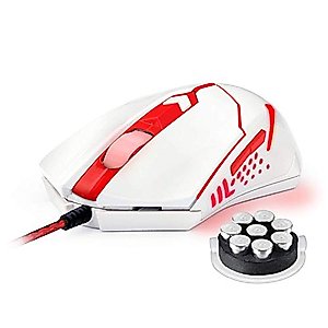 Redragon M601AW Wired 6 Button Gaming Mouse Red LED Backlit Ergonomic Programmable Mouse Centrophorus with Weight Tuning Set 3200 DPI for Windows PC (White)