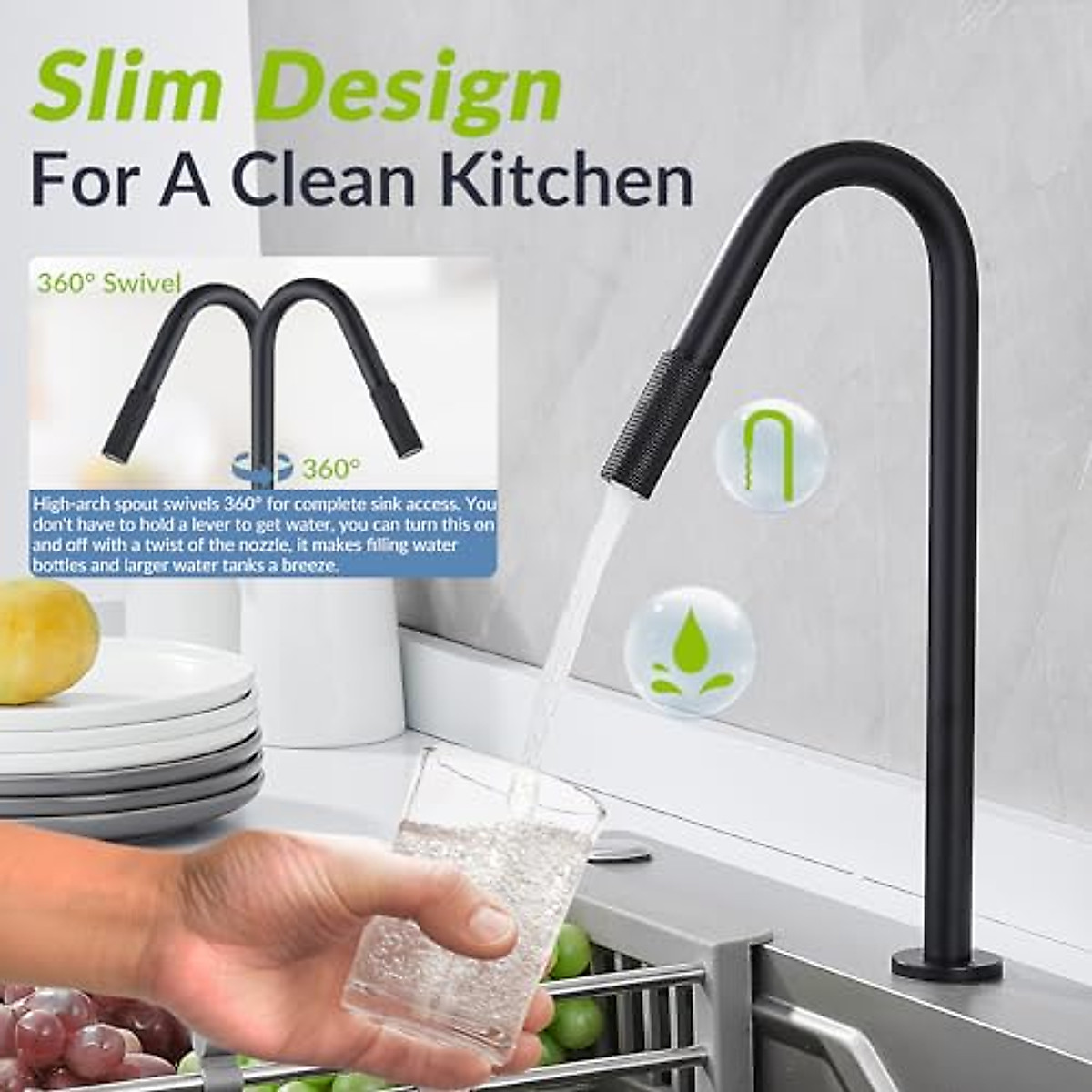 Sanliv Drinking Water Purifier Faucet,Matte Black RO Faucet,Filtered Water Faucet for Kitchen Bar Sink,Pure Cold Water Filter Tap for Reverse Osmosis Filtration System
