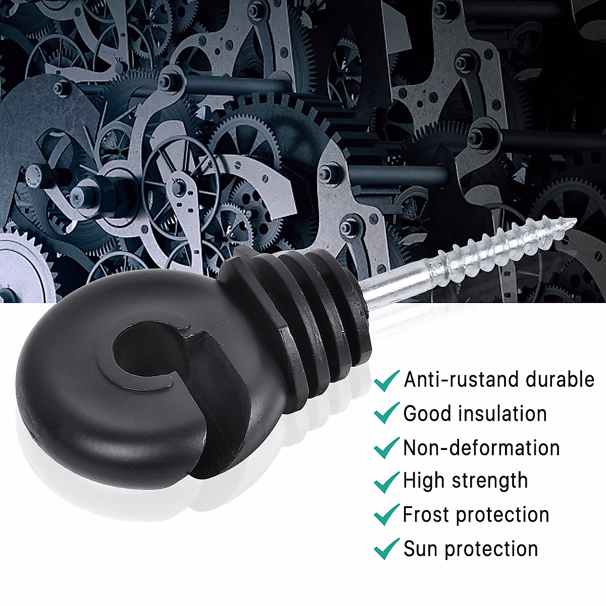 Gransuncy 50 PCS Black Electric Fence Insulator, Screw-in Insulator Fence Post Wood Ring Insulator for Farm Animal Fencing