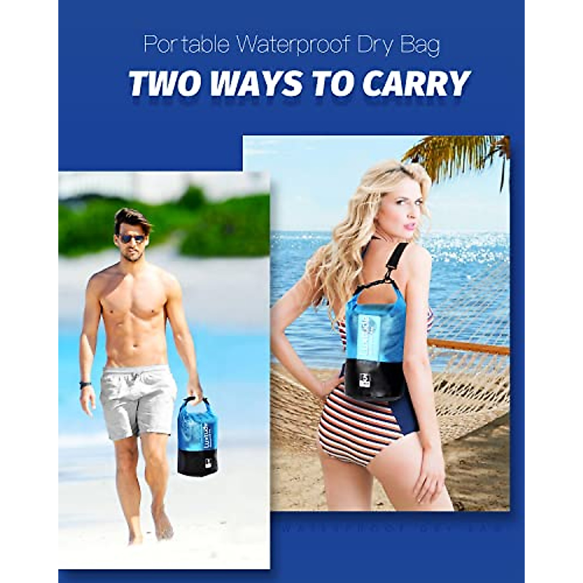 Luxtude Waterproof Dry Bag for Women Men, 5L Waterproof Backpack with Phone Case, Roll Top Floating Marine Dry Bags for Kayaking, Travel, Hiking, Swimming, Boating, Camping, Beach etc. (Blue)