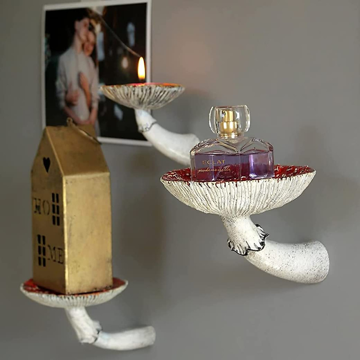 Eaarliyam Wall Shelves, Mushroom Hanging Shelf, Wall Floating Shelf, Resin Storage Shelves Ornaments for Bedroom Living Room Bathroom (Size: M)