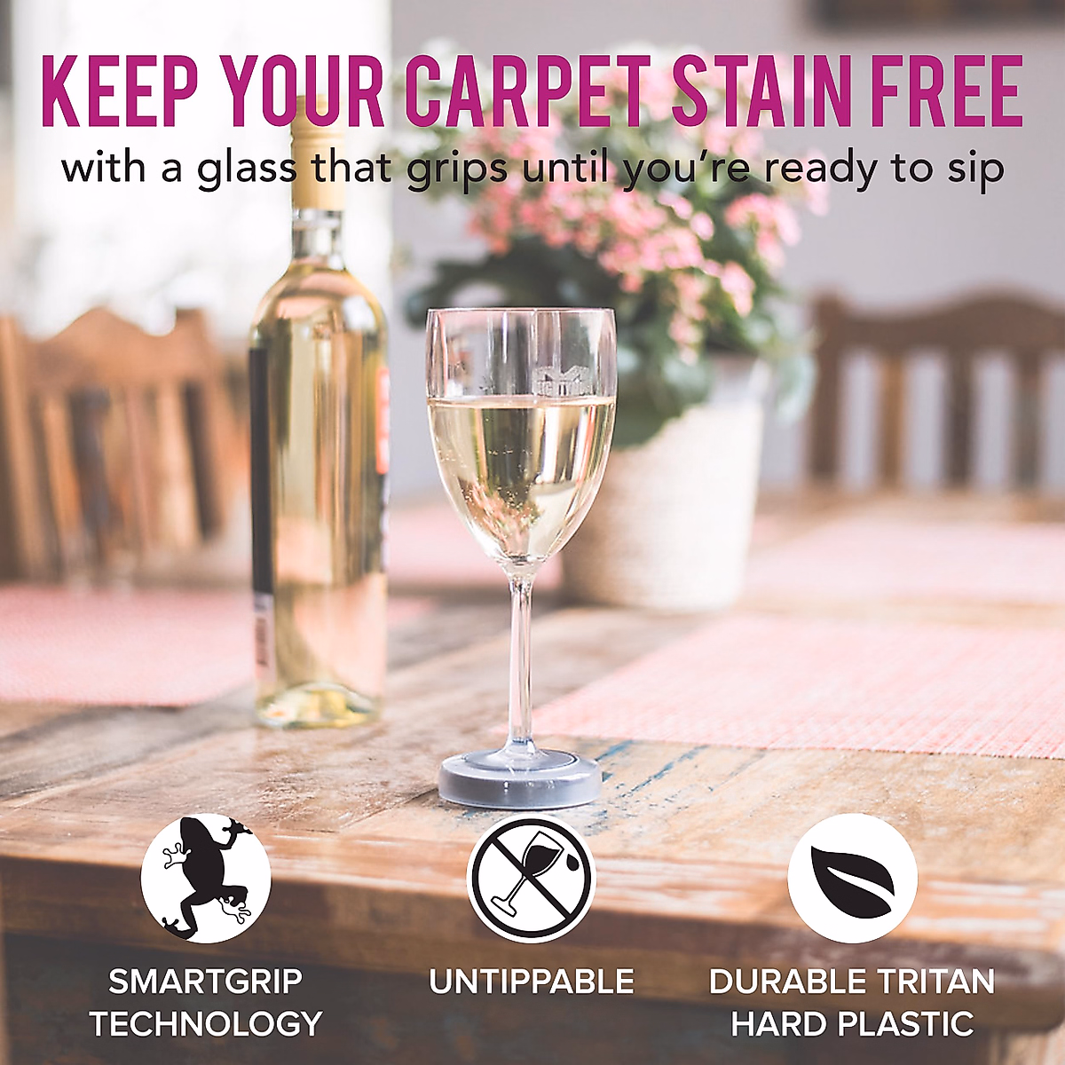 Mighty Mug No Spill Wine Glass (Set of 2), Crystal Clear Unbreakable Tritan Plastic, BPA Free, Smartgrip Technology, 14oz