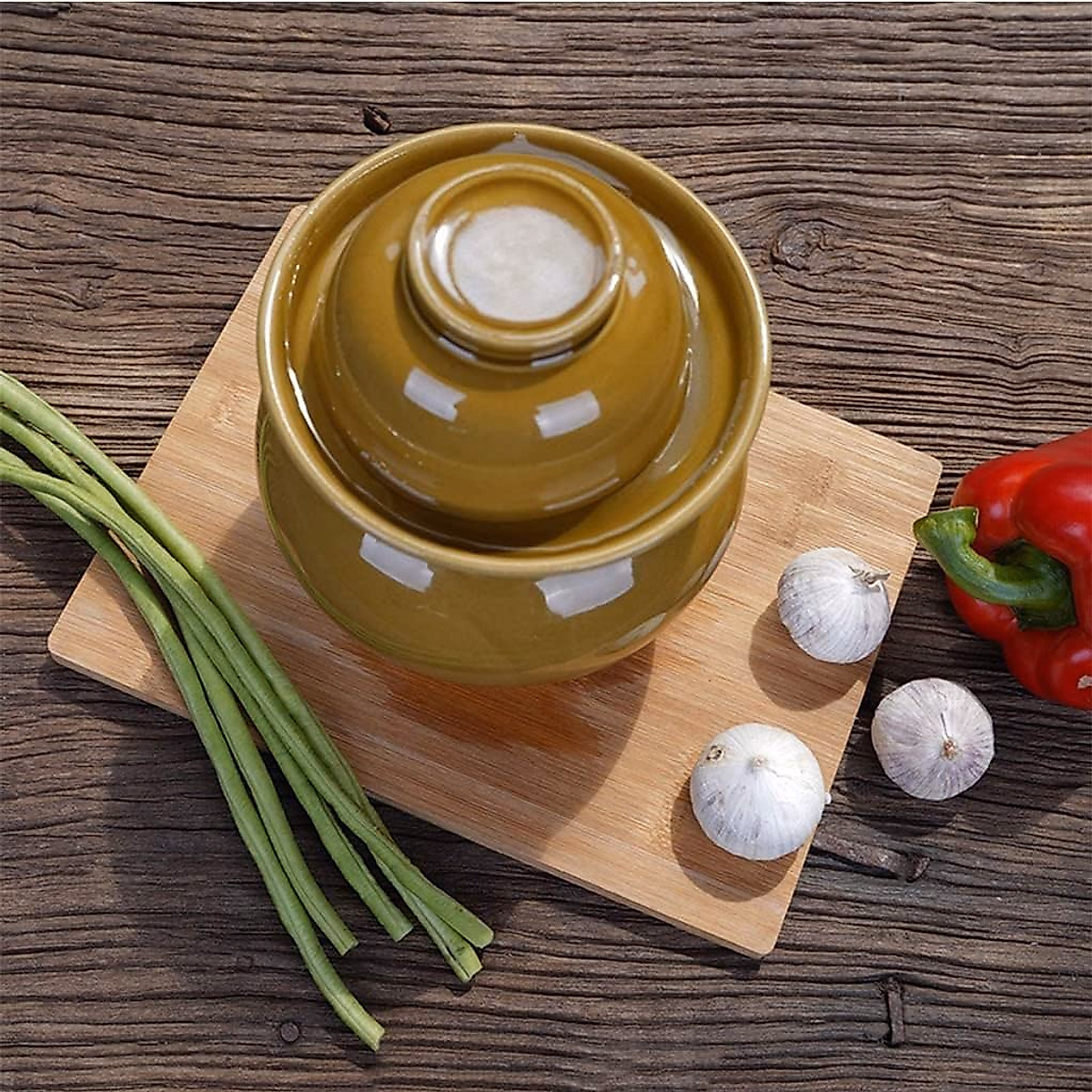 Ceramic Thickened Ceramics Fermenting Jar, Porcelain Pickling Jar,Crock Jar Stoneware Pot, Kimchi Pot with Lid Food Storage, Water Seal Fermenting Pickling Kimchi Crock 1KG jars (Size : 6.5KG) ( Size