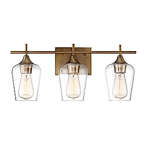 Savoy House 8-4030-3-322 Octave 3-Light Bathroom Vanity Light in a Warm Brass Finish with Clear Glass (21" W x 9" H)