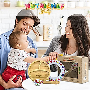 NutriChef Round Bamboo Baby Plate, Star Plate