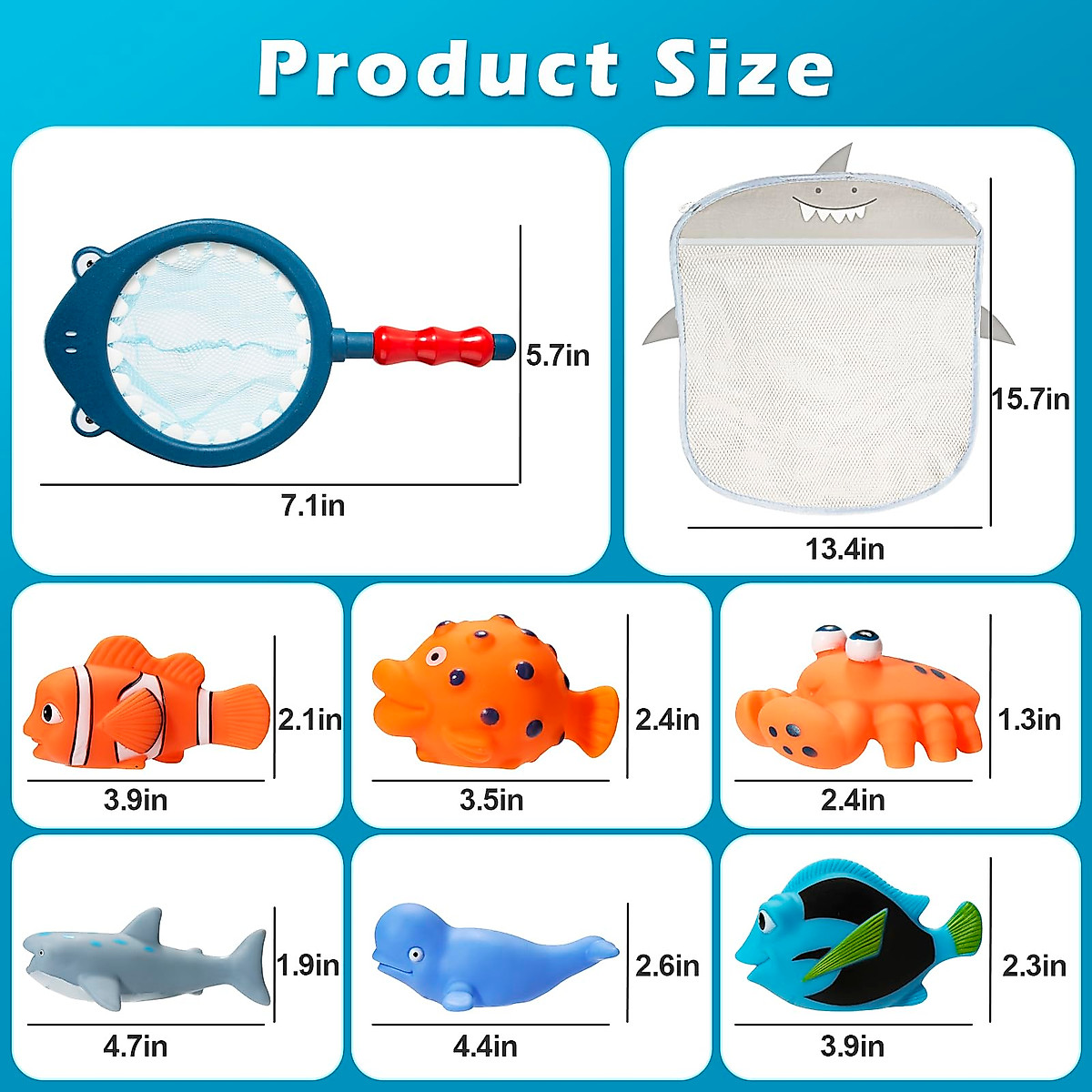 No Hole Mold Free Bath Toys for Toddlers 1-3, Water Toys for 6-12 Months Infants with Storage Bag, Baby Shark Toys for Pool, Bathtub, Beach, Shower, Tub, Kids Boys Girls Gifts