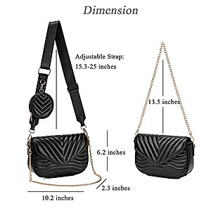 Small Quilted Crossbody Bags for Women Black Shoulder Purses Trendy Designer Handbags Multipurpose Pochette Satchel Bag witn Mini Coin Purse-2 Set
