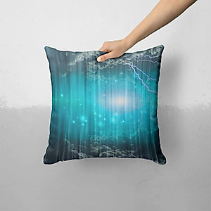 iiRov Teal Twilight Zone with Strikes of Lightening - Custom Decorative Home Decor Indoor or Outdoor Throw Pillow Cover Plus Cushion Set for Sofa, Bed or Couch (Pillow CASE Cover Plus Cushion)