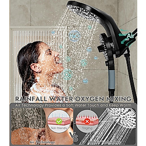 Shower Heads With Handheld Spray Combo, High Pressure 2 IN 1 Rainfall Shower Head with 9 Spray Modes, Anti-leak Shower Faucet with 72'' Stainless Steel Hose & Magnetic Hand Held Shower (Matte Black)