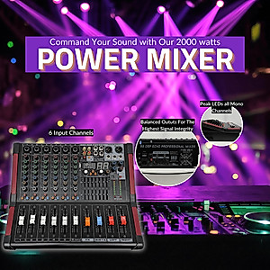 MUSYSIC Portable PA System with Wireless Microphone and Speakers – 6 Ch Audio Mixer with Built-in 2000W Amp & Wireless UHF Microphone System, Multiple Inputs, Complete w/Stands - 10" Speaker 800W