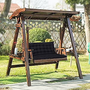 Hruile 3 Inch Thick Bench Cushion with Backrest Comfortable, 2 or 3 Seater Bench Pad with Ties, Seat Cushions Mat for Indoor Outdoor Garden Patio Swing Lawn Chair,40x40in,Black