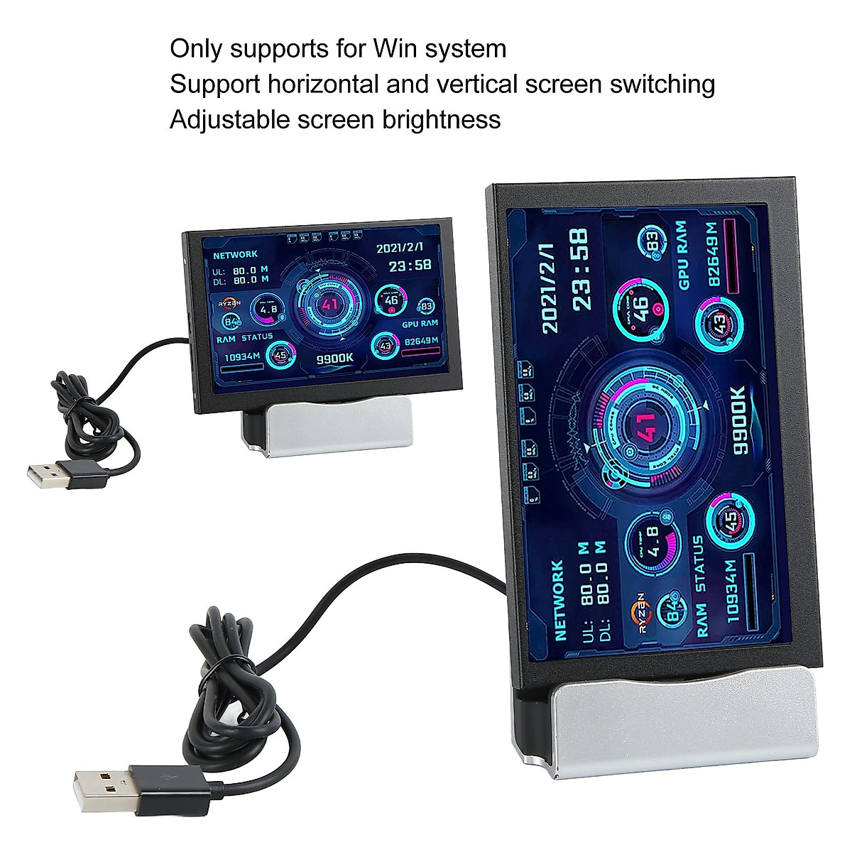 Computer Temp Monitor, 5Inch IPS Full Viewing Angle USB Temperature Display Screen for PC Computer Case Secondary Screen, PC CPU GPU Data Monitor