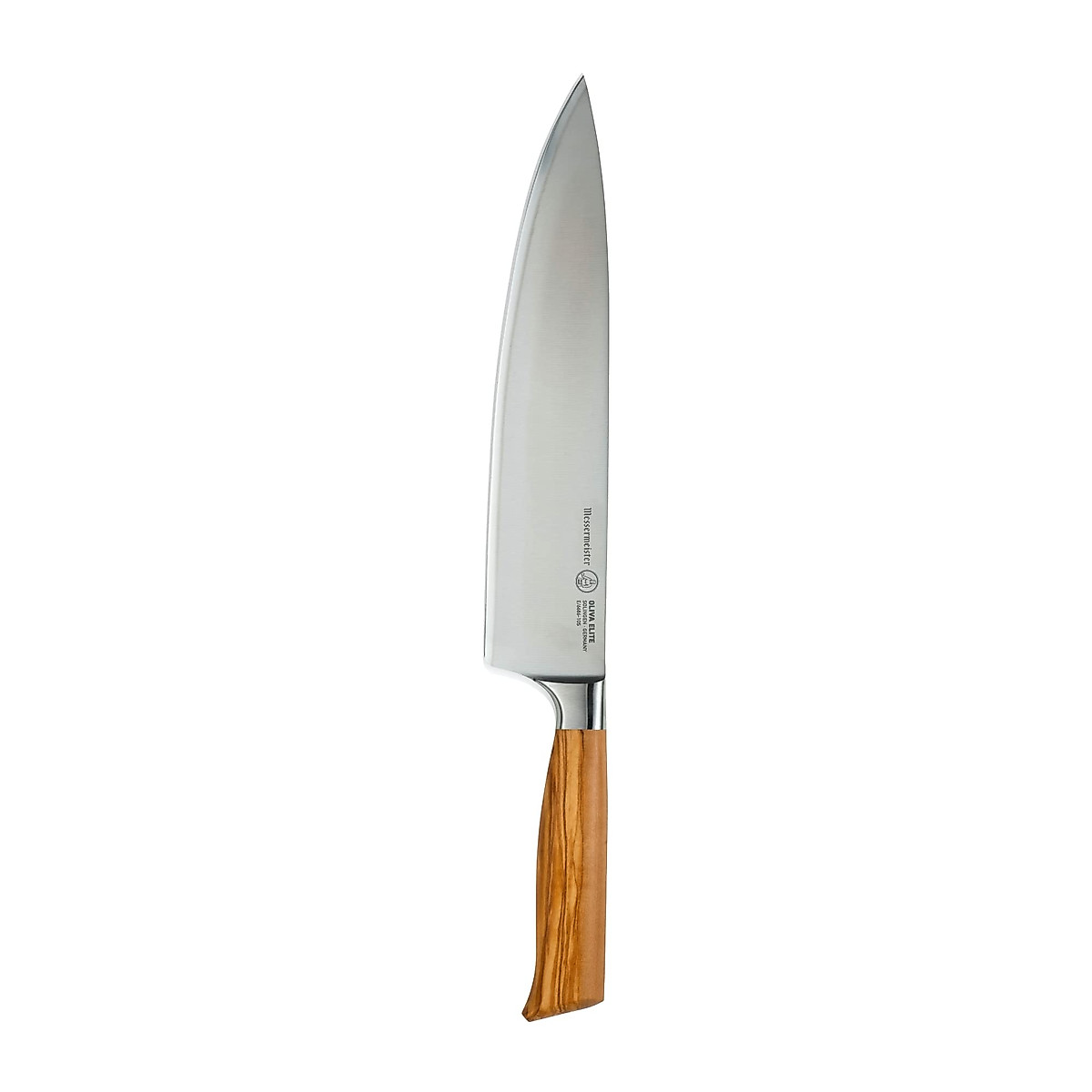 Messermeister Oliva Elite Stealth 10” Chef’s Knife - Fine German Steel Alloy Blade & Natural Mediterranean Olive Wood Handle - Rust Resistant & Easy to Maintain