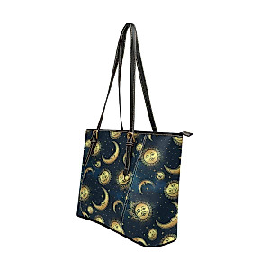 InterestPrint Womens Handbags Ladies Purses Shoulder Bags Tote Bag Boho Celestial Bodies Gold Sun Moon and Stars