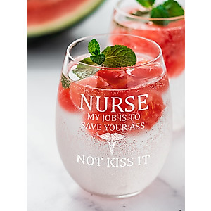 Find Funny Gift Ideas Nurse Wine Glasses for Women | RN Gifts for Nurses Women, ER Nurse Funny Gifts for Nurses Female, Nurses Gifts for Male Nurses | My Job Is To Save Your Rear Not Kiss It