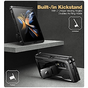 Dexnor Shielder Series Case for Samsung Galaxy Z Fold 4(2022), Military-Grade Shockproof Rugged Bumper Case Cover with Built-in Screen Protector & Kickstand,Black