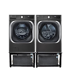 EZ Laundry | Upgraded 29” Universal Pedestal – 700lbs Capacity, Raises 16” with Built-in Drain Pan + Hose, Adjustable Feet, Anti-Vibration, Steel & Storage Shelf for Washer & Dryer (Black)