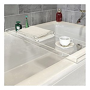 YOGANHJAT Bathtub Tray Caddy Acrylic Bath Tray, Anti-Slip Wine Glass Book Holder Bath Tub Table Caddy for Home Bathrooms Organizer Shelf Luxury Most Baths,White,82x20cm