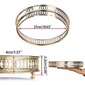 Hipiwe Mirror Vanity Tray - Round Metal Makeup Tray Jewelry Trinket Tray, Cosmetic Perfume Tray for Dresser Bathroom Bedroom Countertop Organizer Tray