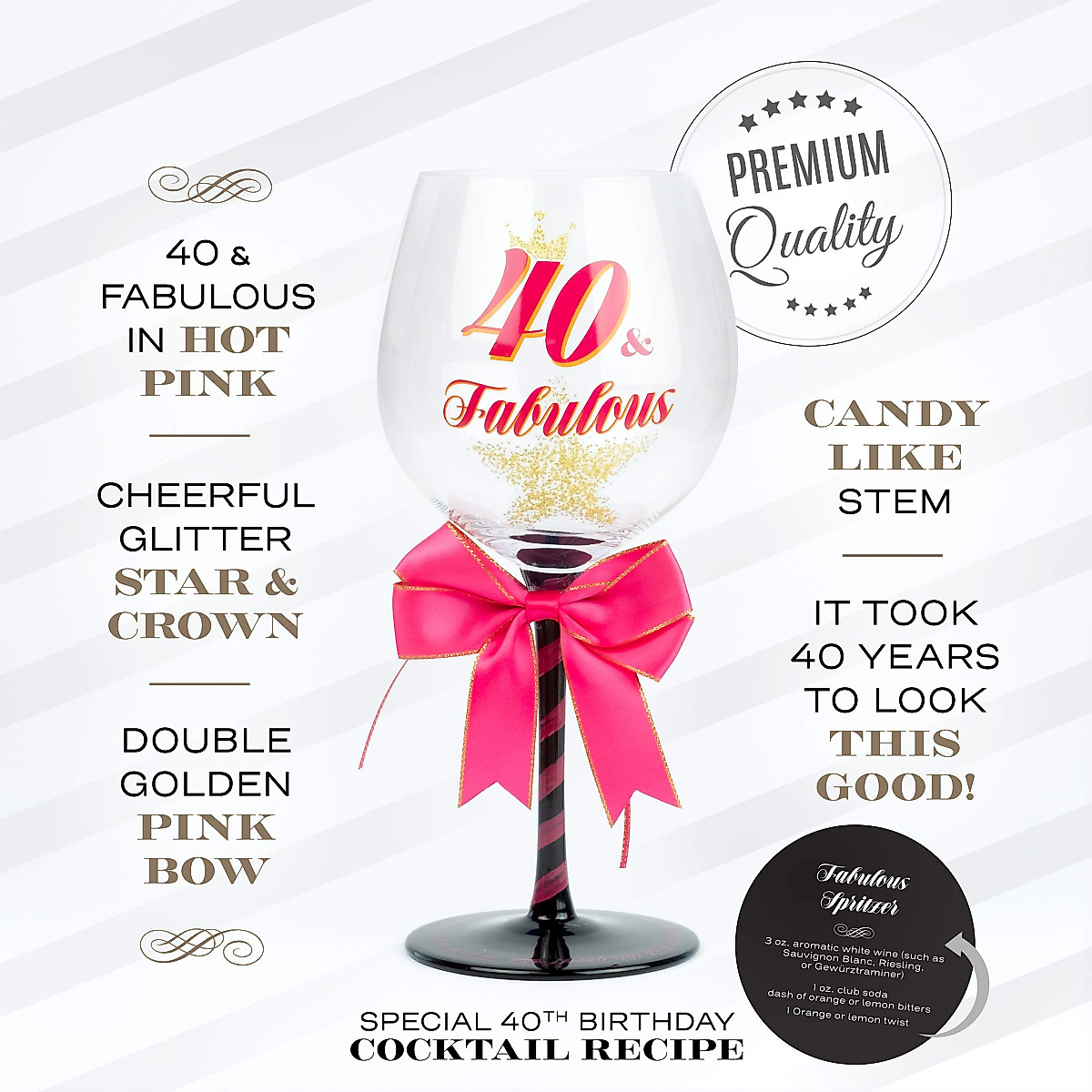 SAY HO UM 40 and Fabulous Birthday Wine Glass for Women | Fun Gift for Woman Turning Forty Years Old | Mom, Best Friend, Aunt, Sister, Cousin, Co-Worker | Big 23 oz, 8.8 Inch Tall Wine Glass