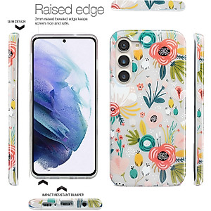 J.west Designed for Samsung Galaxy S23 Plus Case 5G 6.6", Soft Frosted Clear Case with Flower Cute Silicone Cover Elegant Floral Print Durable Slim Protective Phone Case for Women Girls