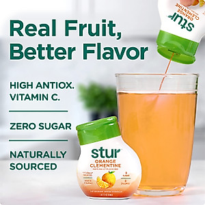 Stur Liquid Water Enhancer | Orange Clementine | Sweetened with Stevia | High in Vitamin C & Antioxidants | Sugar Free | Zero Calories | Keto | Vegan | 5 Bottles, Makes 120 Drinks