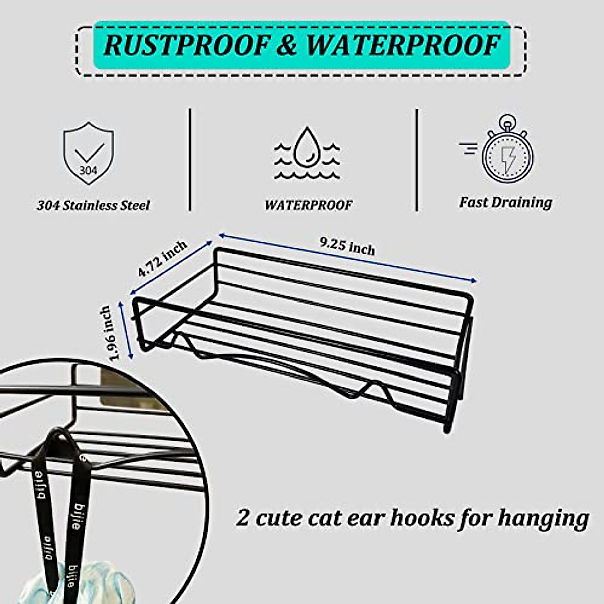 Nichemigo Adhesive Shower Caddy, Shower Shelves, Bathroom Shower Organizer for Inside Shower, No Drilling Rustproof Washroom Shower Shelf, Cat Shape Rack Wall Mounted Basket Storage, 2 Pack, Black