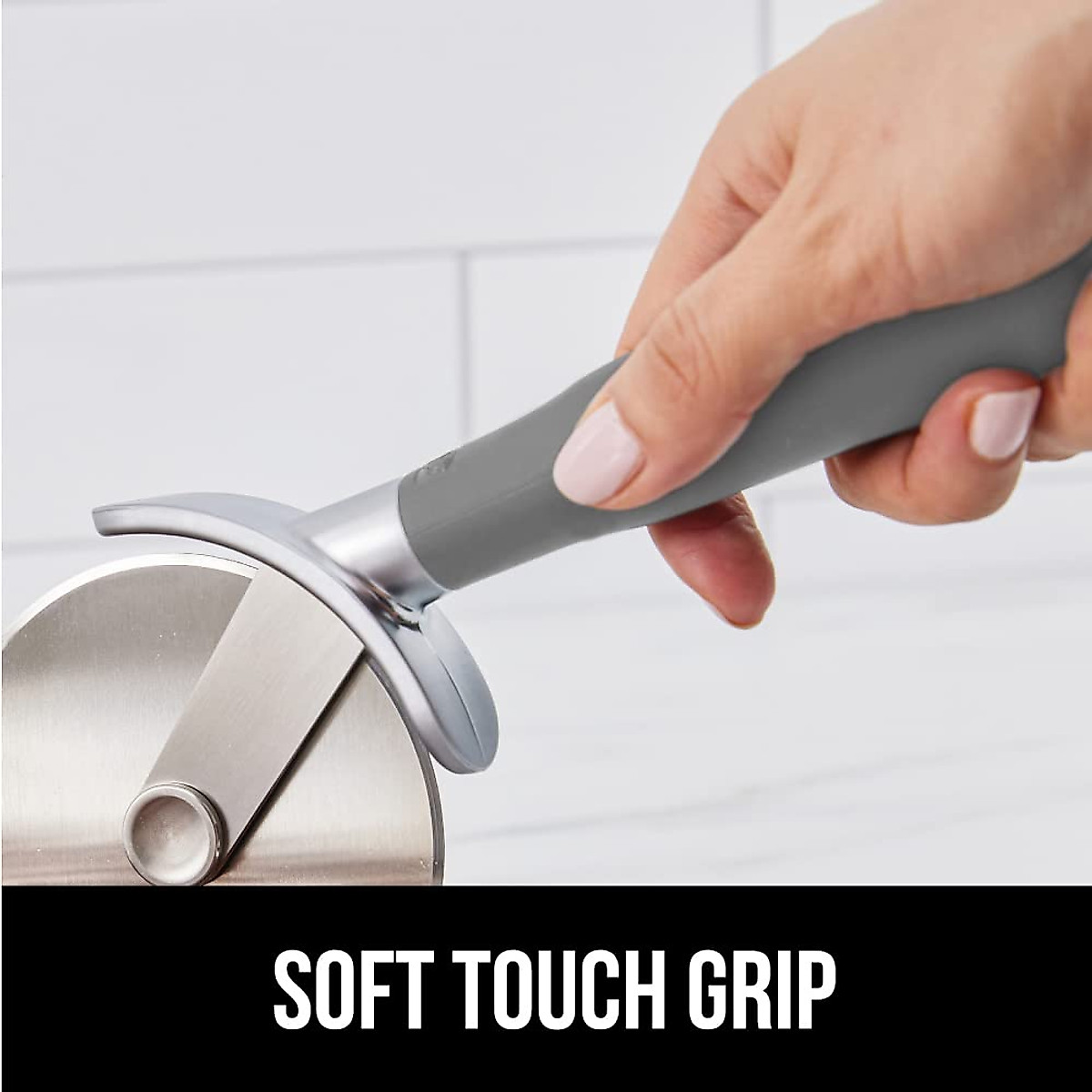 Gorilla Grip Manual Can Opener and Pizza Cutter, Can Opener Includes Built in Bottle Opener, Pizza Cutter is Rust Resistant, Both in Gray Color, 2 Item Bundle