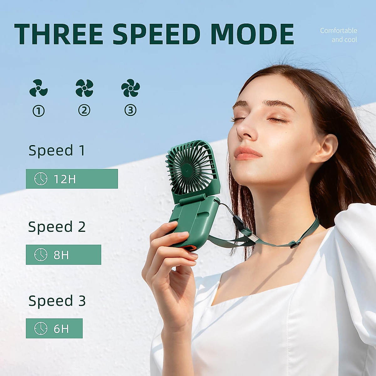 FADACHY Mini Fan,Small Fan Battery Operated, USB Portable Charger Fan, Mini Handheld Fan Desk Fan, Small Personal Fan with 3 Speeds Neck Fan Power Bank Rechargeable Fan