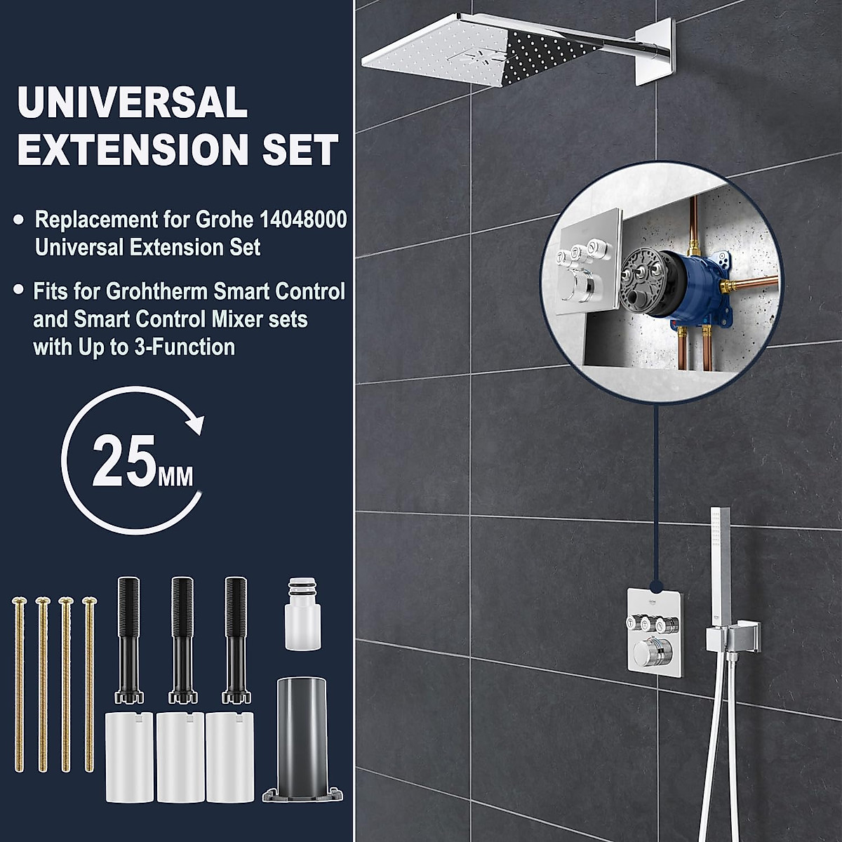 Replacement for Grohe 14048000 Universal Extension Set, Fits for Grohtherm SmartControl Trims with Up to 3-Function, 25MM, 1-pack
