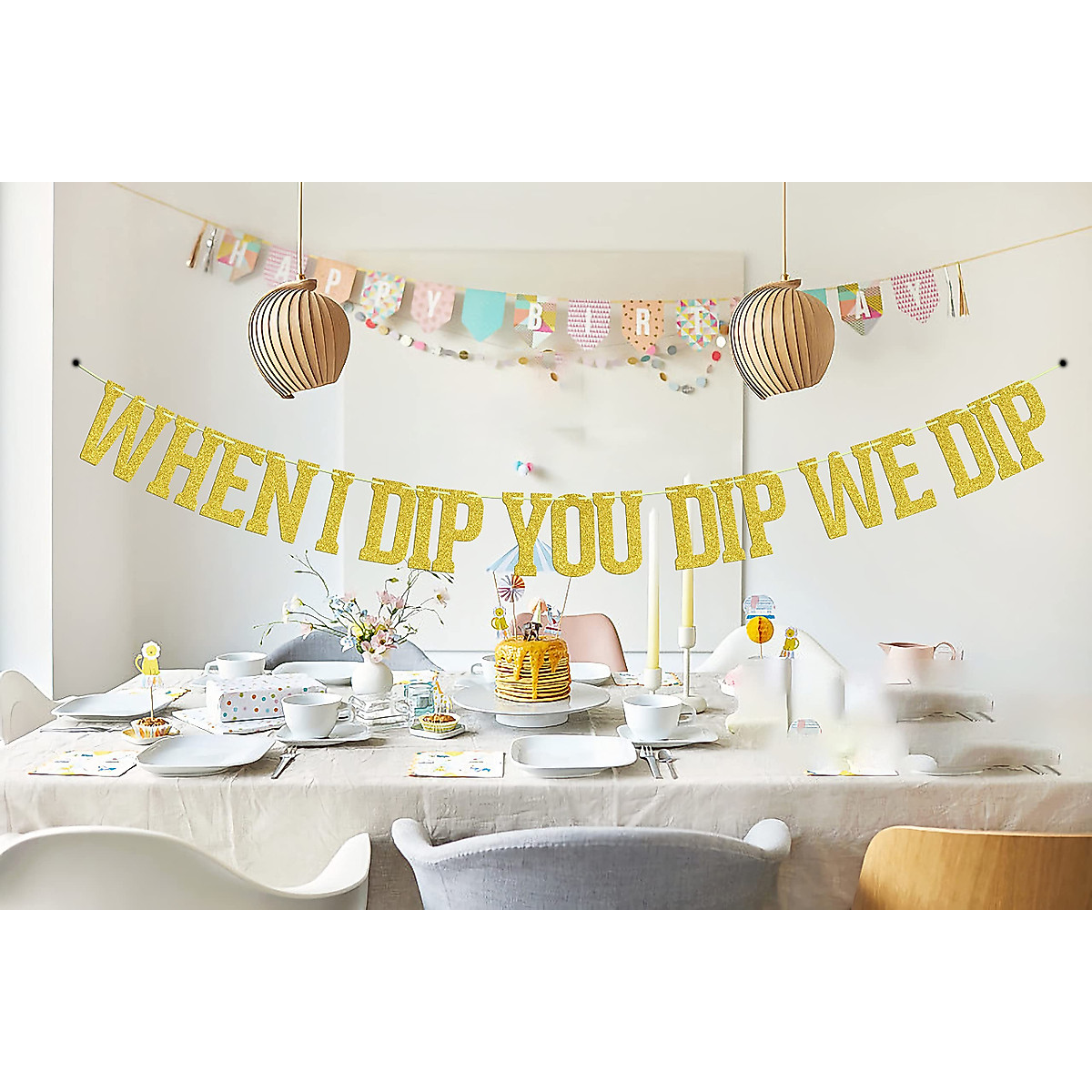 When I Dip You Dip We Dip banner, 90s Birthday Decoration, Fiesta Bachelorette Party Decorations, 80's Party Decor, Bridal Shower Hip Hop Pop Culture Party Supplies Gold Glitter