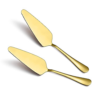 Kyraton Gold Cake Pie Pastry Server Pack Of 2, Wedding Cake Knife And Server Set, Stainless Steel Golden Cake Cutter Wedding Cake Cutting Set, Cake Serving Set