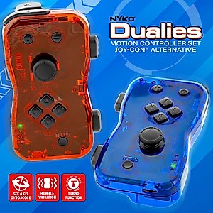 Nyko Dualies Controller Set for Nintendo Switch - Red/Blue: Comfortable, Responsive, and Precise Wireless Gaming with Motion Control, USB C Charge Cable. Joycon Alternative