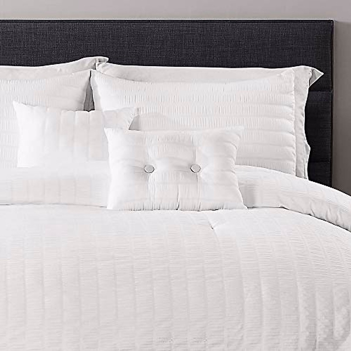 Lush Décor Farmhouse Seersucker 5-Piece Full/Queen Comforter Set (White)