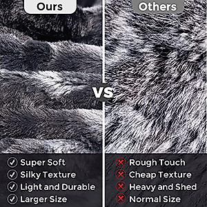 MOOFUN Faux Fur Throw Blanket- 60 x 80 inches, Soft Fluffy Cozy Warm Fuzzy Machine Washable, Durable Blanket for Couch and Bed - Grey