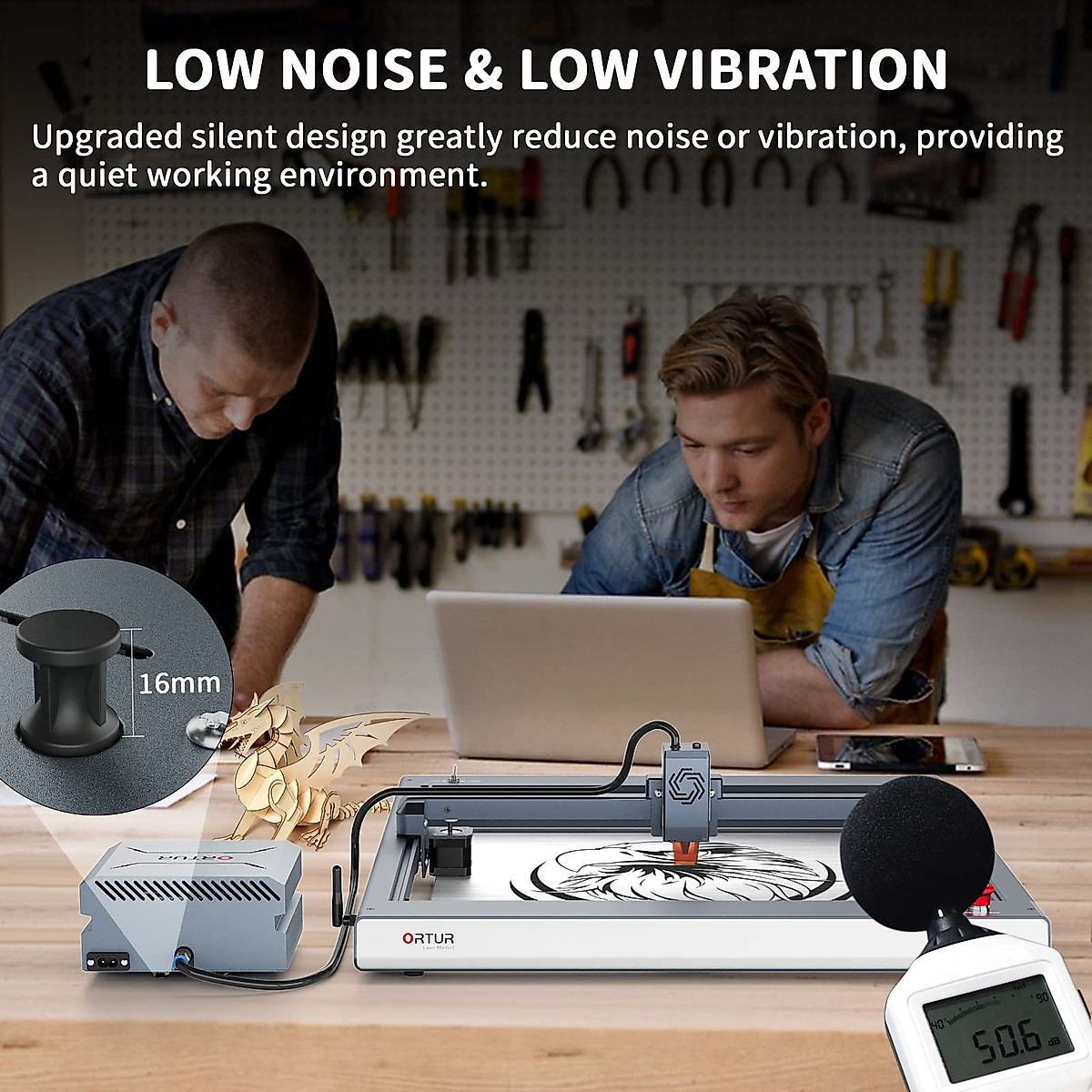 ORTUR Air Assist Pump, Adjustable 50L/min Output Air Pump Assist Kit for ORTUR Laser Master 3 and LU2-4 LF Laser Cutter and Engraver, Clean Surface and Smooth Edge, Protect Laser Lens