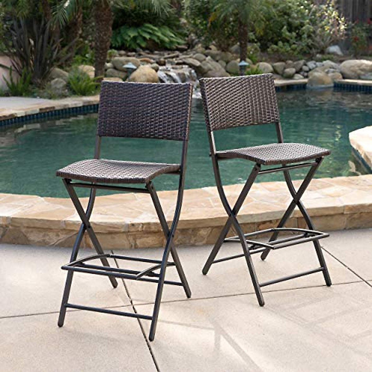 Christopher Knight Home Margarita Outdoor Wicker Barstools, 2-Pcs Set, Multibrown