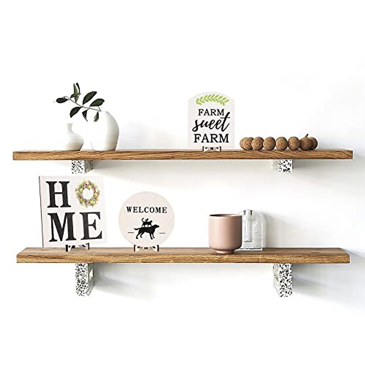 Creatart Two Tiered Tray with 6 Pieces Wooden Decor Item,Spring Rustic Farmhouse Decor,Round Easter Kitchen Table Centerpieces,Home Decorations Set(Home)