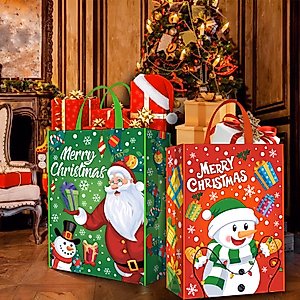SULOLI Extra Large Christmas Tote Bags, 2Pcs Xmas Non Woven Gift Reusable Grocery Shopping Bags With Handles for Kids Holiday Gifts Wrapping Supplies