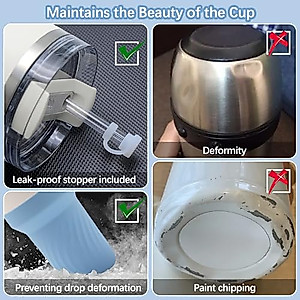Silicone Cup Boot with 2 Pack Spill Stopper - Fit for 40 OZ Stanley Cup, Reusable Boot Sleeve for Outdoor, Bottom Protector - Light Blue