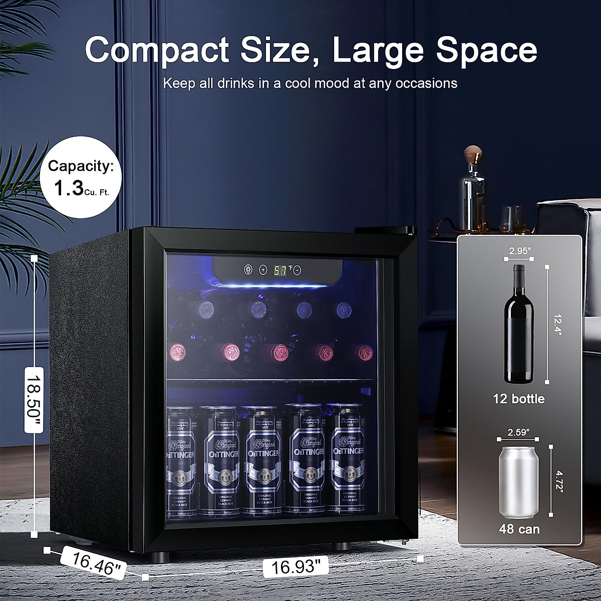 Antarctic Star 12 Bottle Wine Cellar - Mini Beverage Fridge for Wine, 48 Can Small Wine Cooler for Home and Bar, Electronic Temperature Knob Control, 1.3 Cu. Ft.